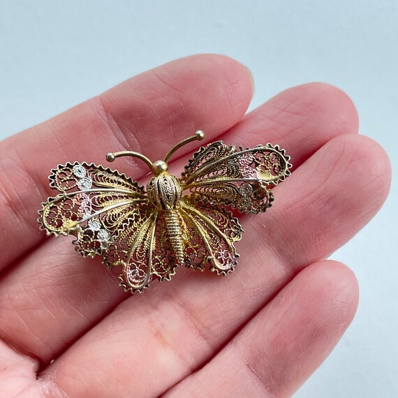 Antique Filigree Butterfly Brooch - Gem
