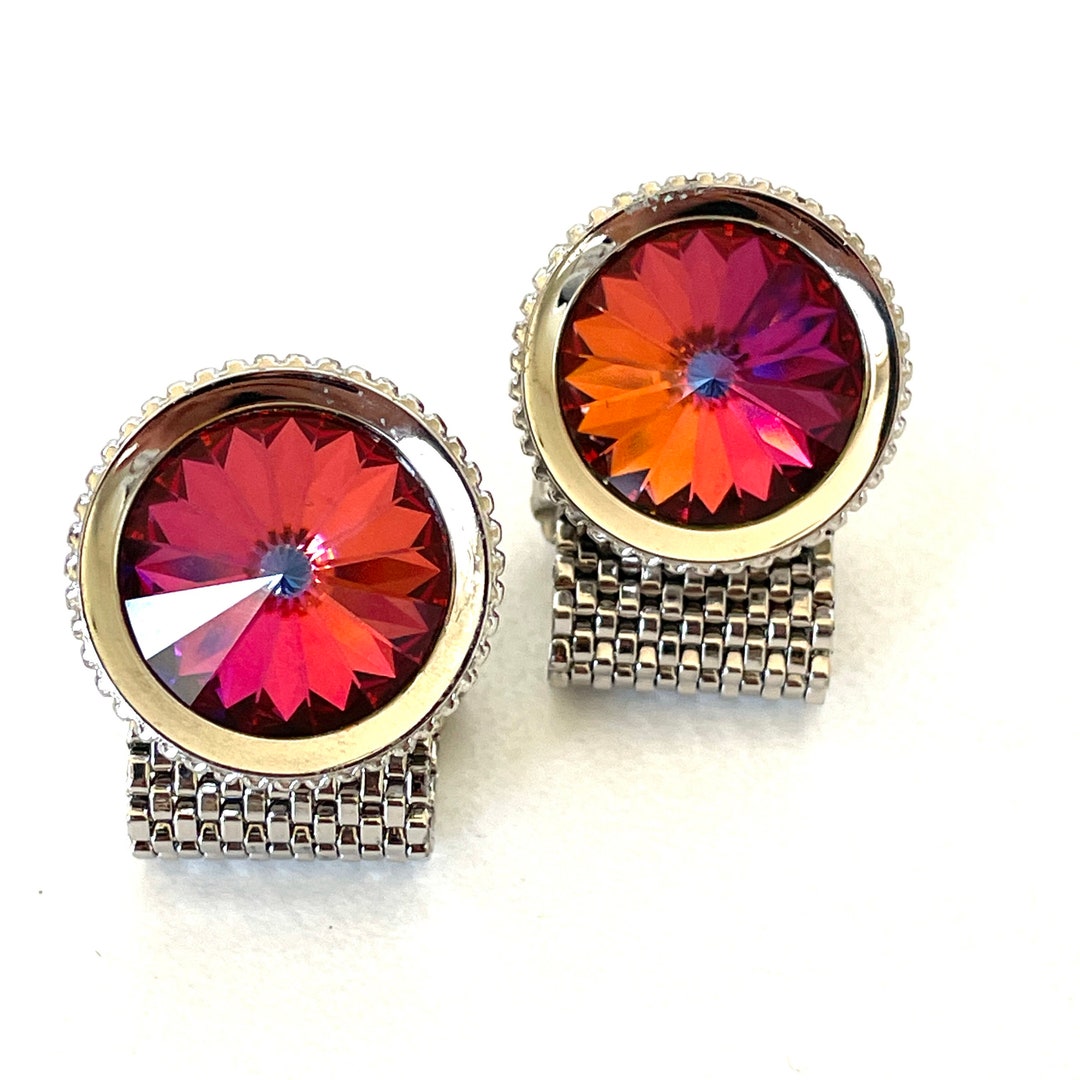 Aurora Borealis Rivioli Mesh Cufflinks - Etsy