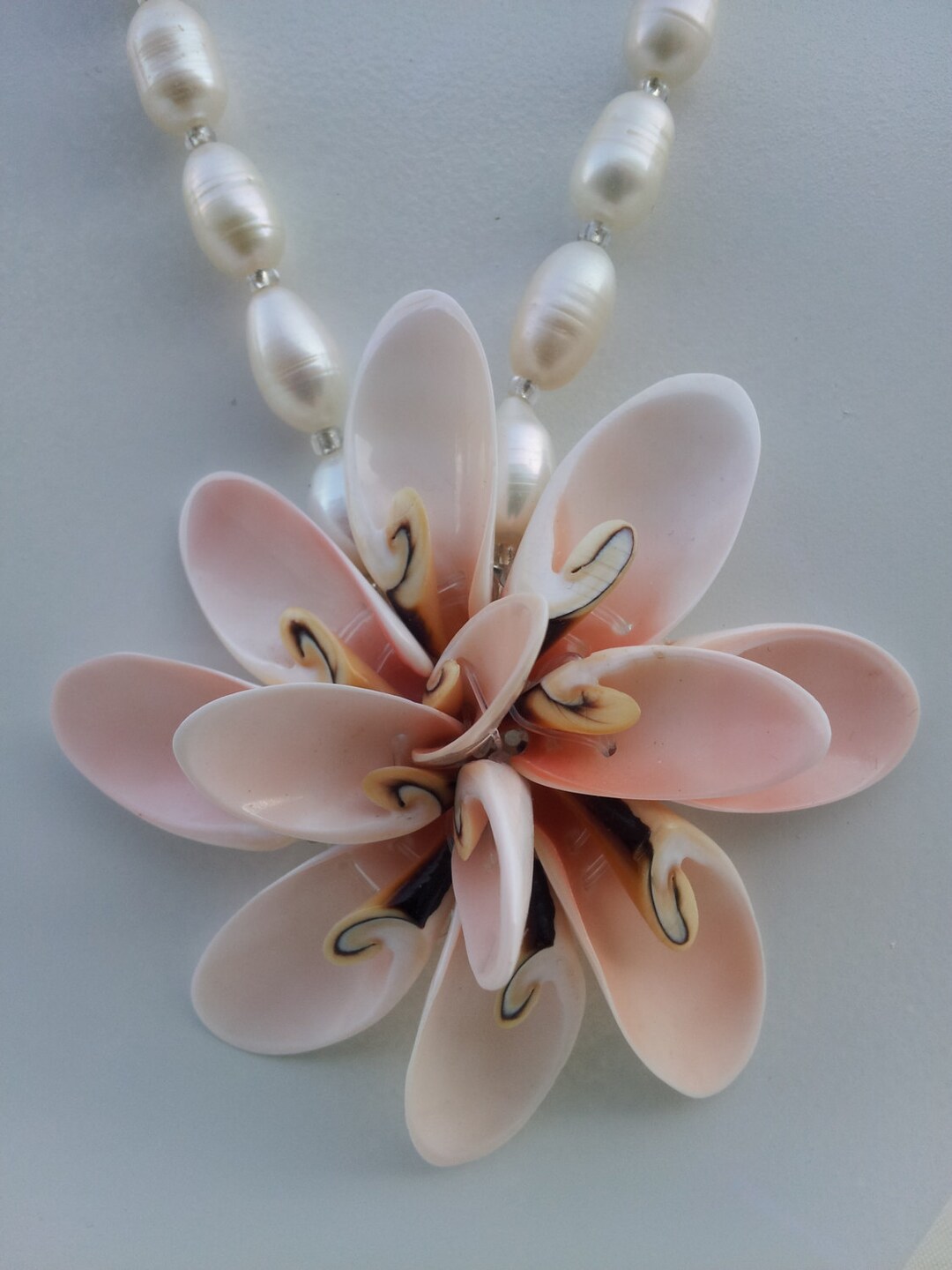 Handmade Shell Necklace With Real Fresh Water Pearl # 00N25 - Etsy