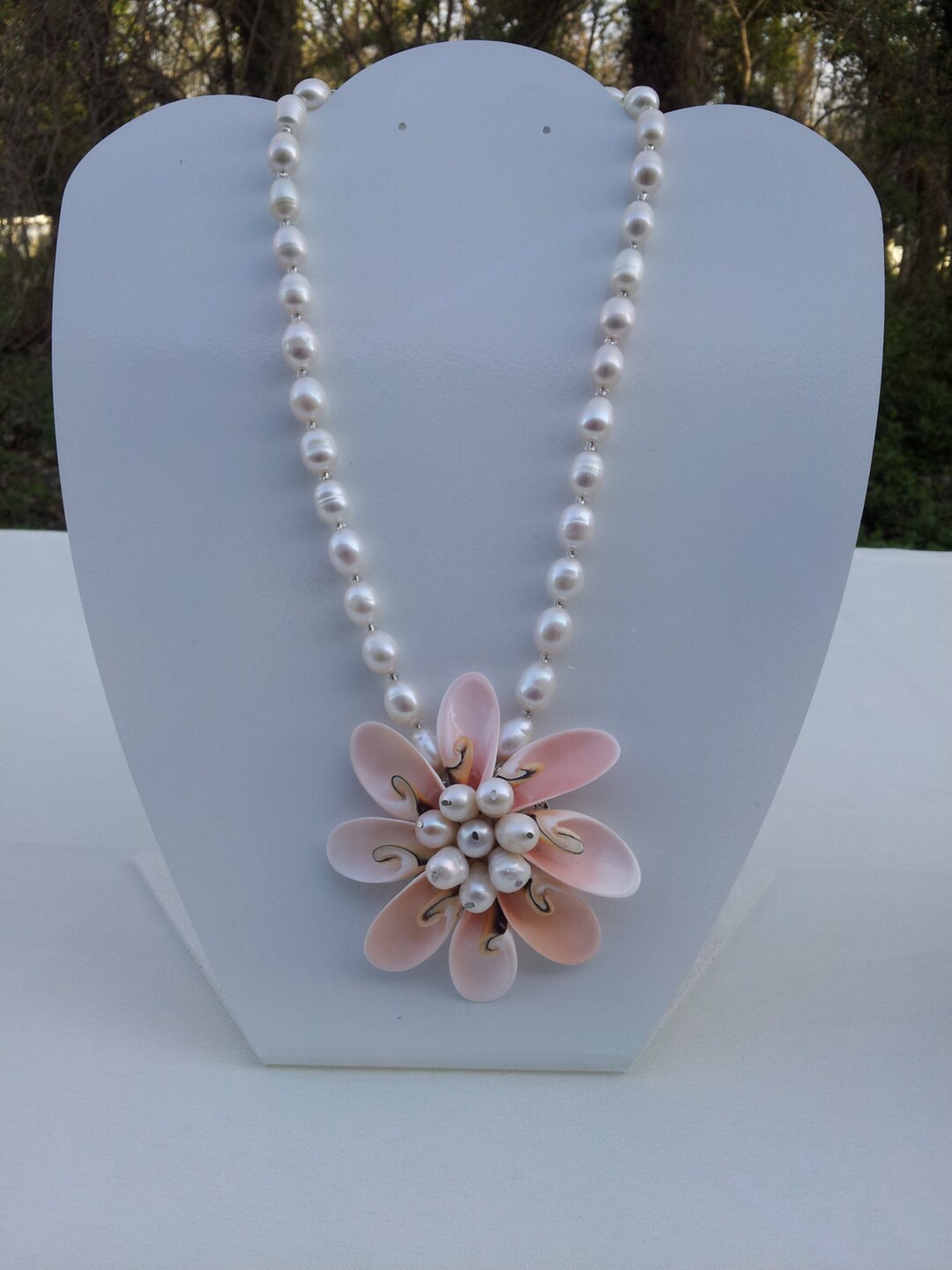Handmade Shell Necklace With Real Fresh Water Pearl # 00N26 - Etsy