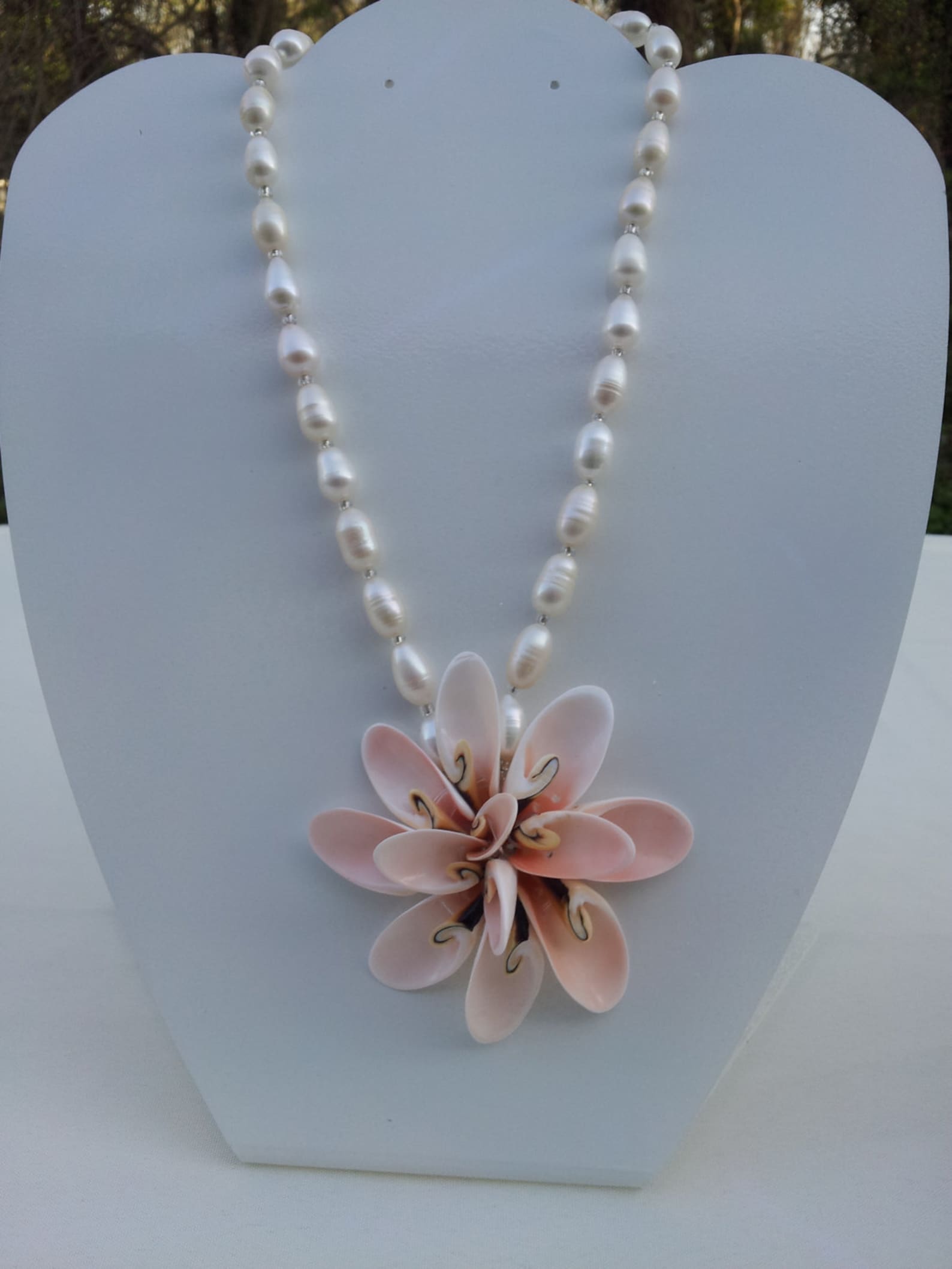 Handmade Shell Necklace With Real Fresh Water Pearl # 00N25 - Etsy