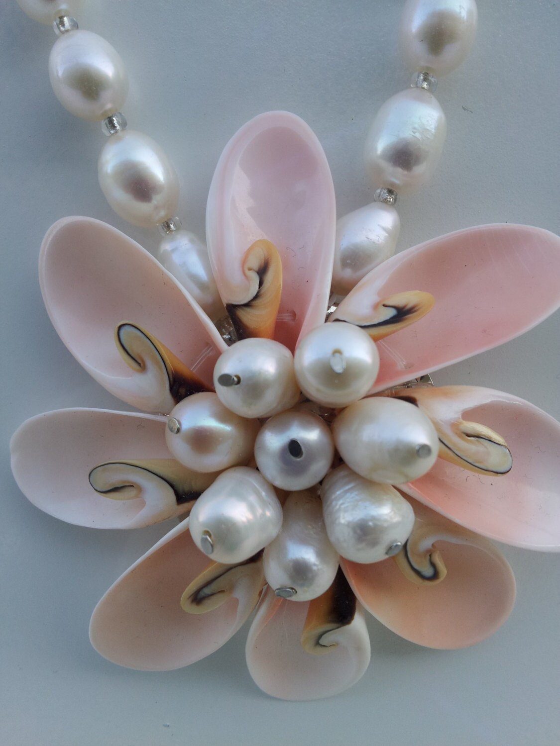 Handmade Shell Necklace With Real Fresh Water Pearl # 00N26 - Etsy