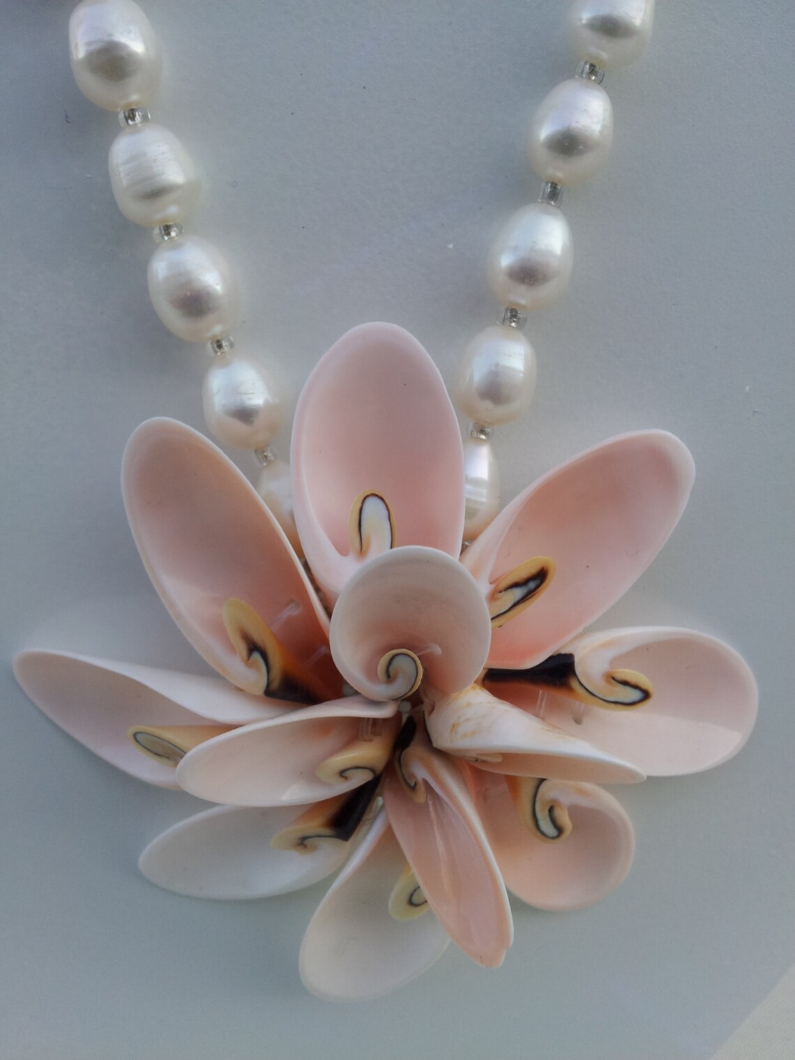 Handmade Shell Necklace With Real Fresh Water Pearl 00N25 - Etsy