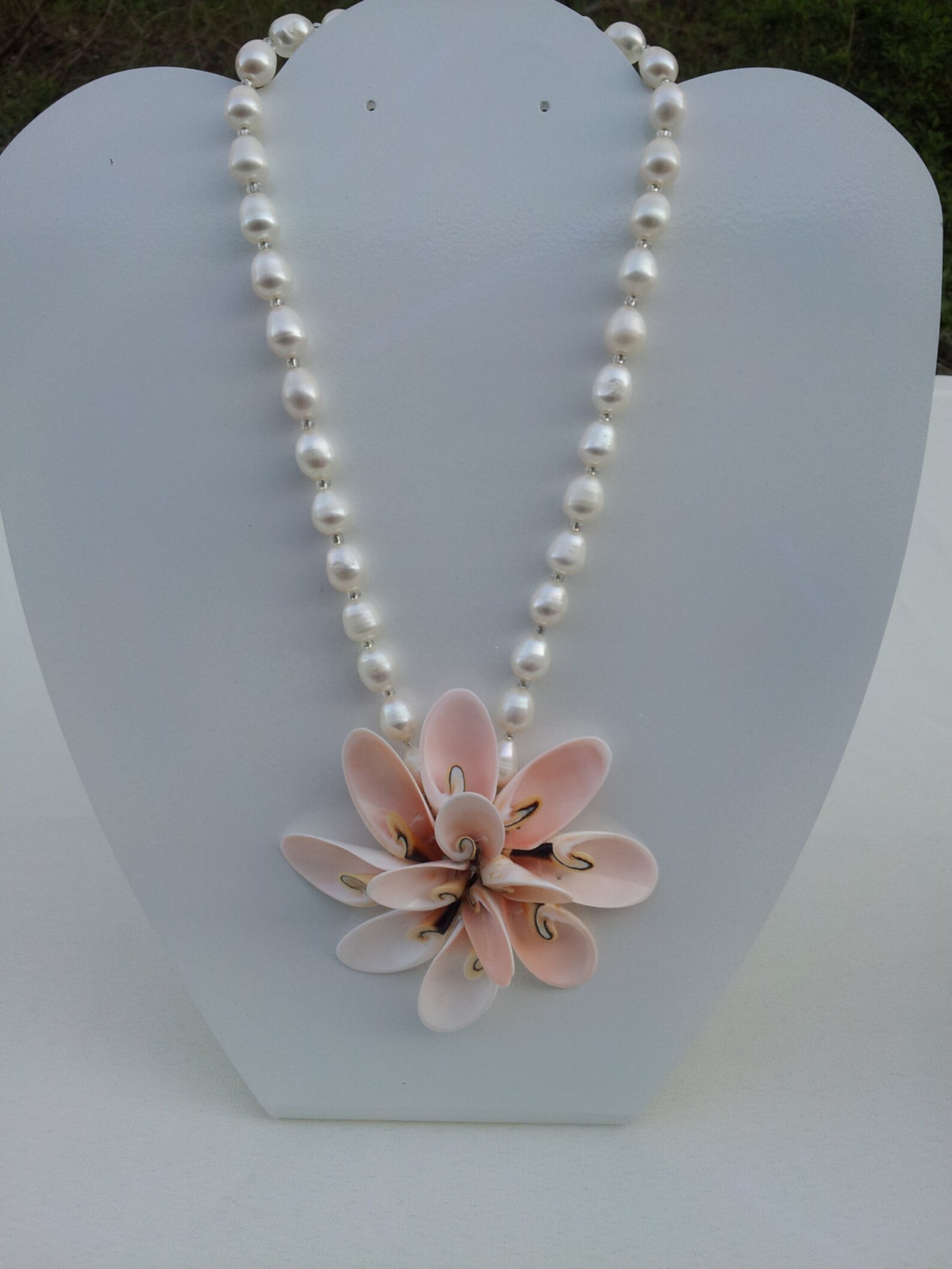 Handmade Shell Necklace With Real Fresh Water Pearl 00N25 - Etsy