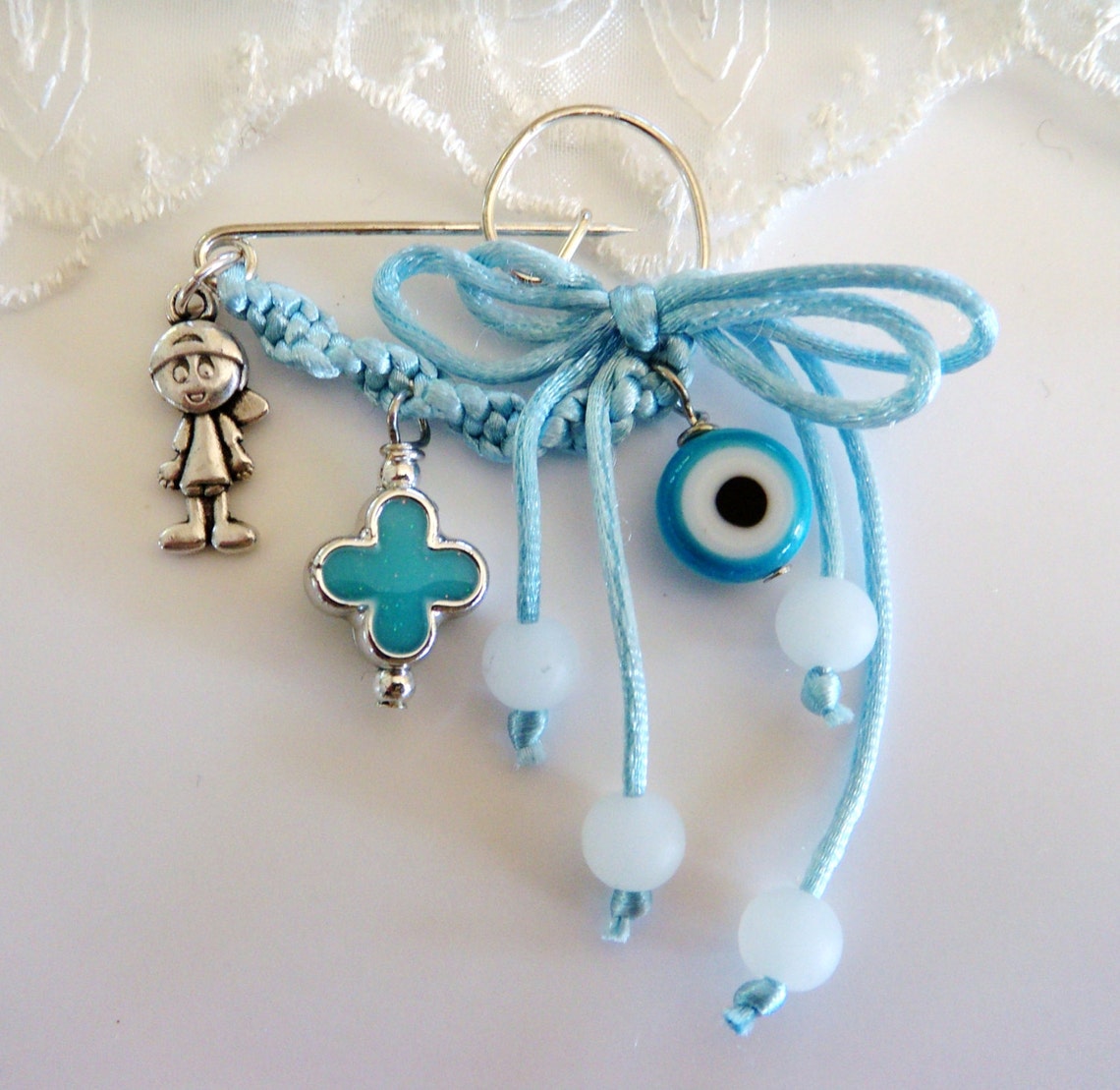 Baby Boy Safety Pin Brooch Good Luck, Handmade Baby Pin, Newborn's Evil ...
