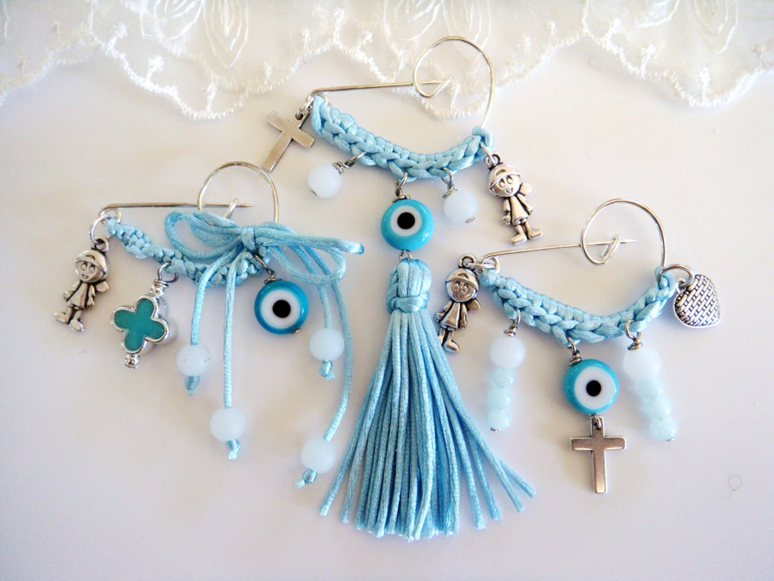 Baby Boy Safety Pin Brooch Good Luck, Handmade Baby Pin, Newborn's Evil ...