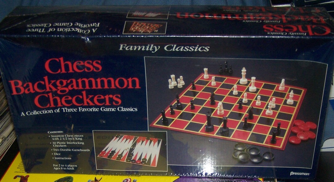PRESSMAN FAMILY CLASSICS Chess Backgammon Checkers Ages 8 to Adult Sealed Package Dated 1999 ...