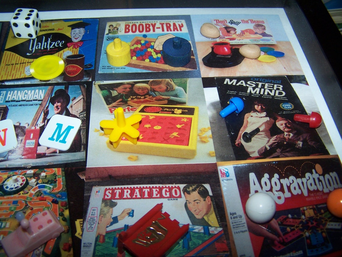 Vintage GAME SHADOW BOX Featuring Game Pieces - 11" X 14" - Pre-made or ...