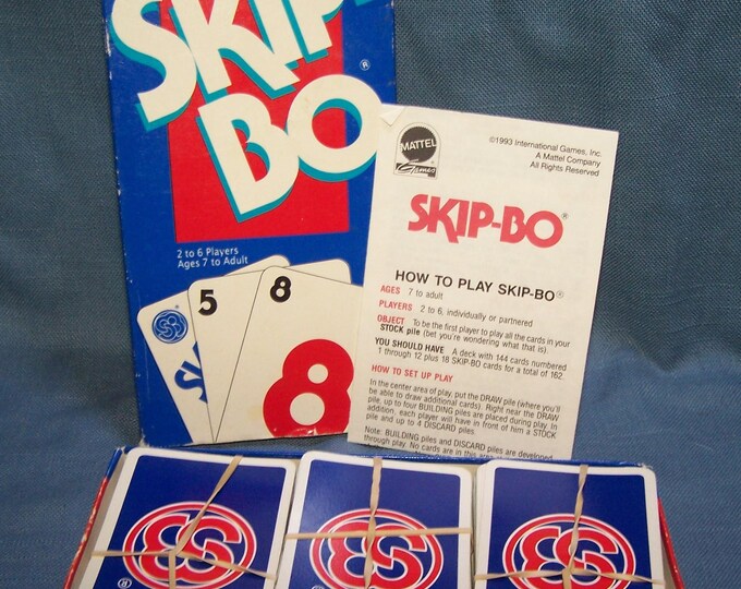 Mattel SKIP-BO Card Game - 1993 - Model No. 1050 - Ages 7 to Adult - 2 ...