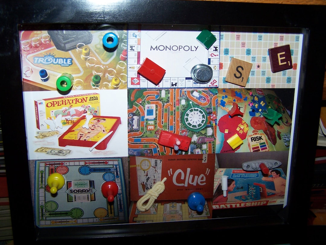 Vintage GAME SHADOW BOX Featuring Game Pieces - 8" X 10" - Customizable ...