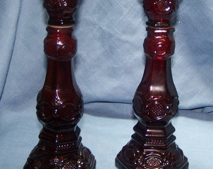 Avon - Ruby Red Pair of Candle Sticks 5 Oz - 1876 Cape Cod Collection ...
