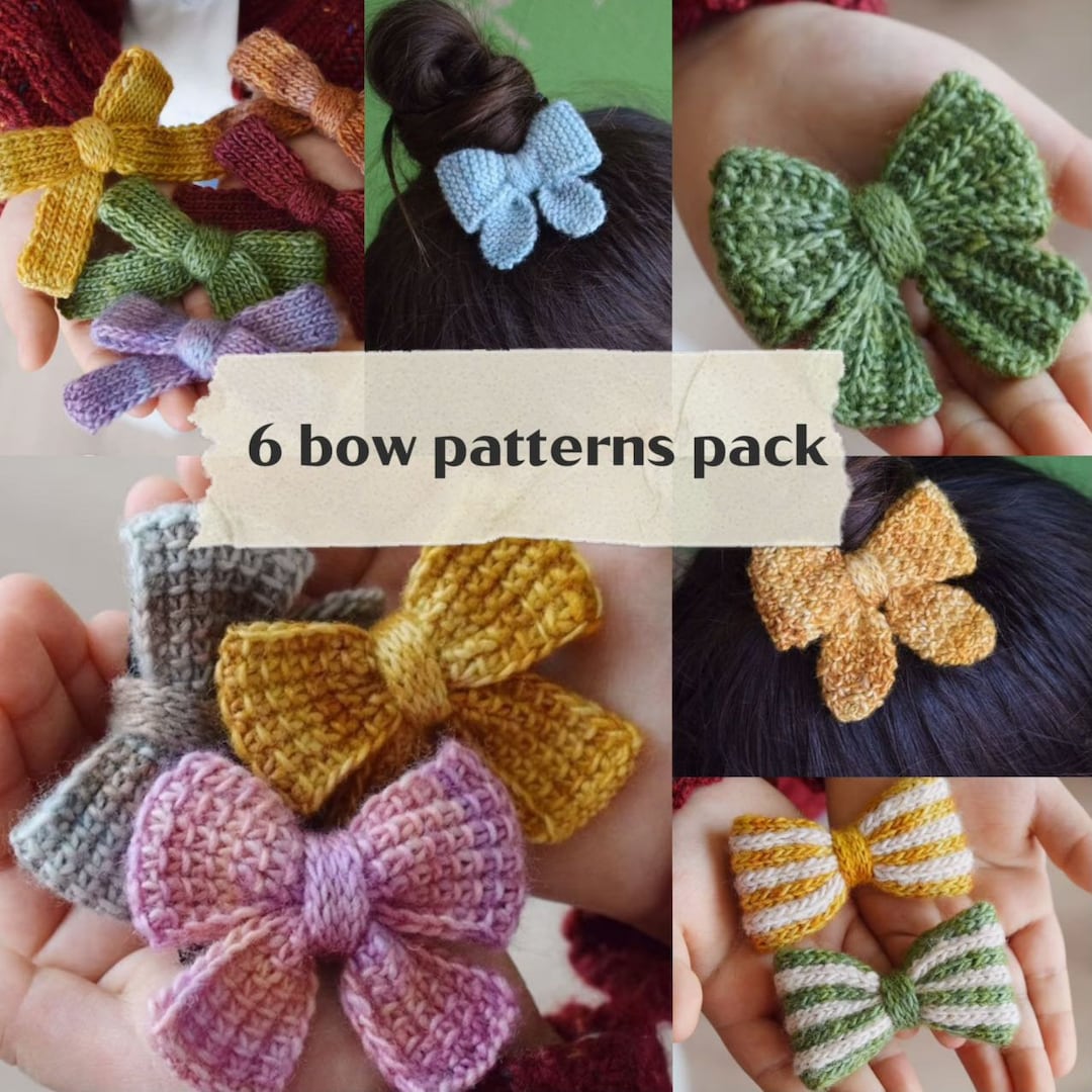 Knitted Garter Stitch Bow, Knitting Hair Accessories, Girls Bow, Bow ...