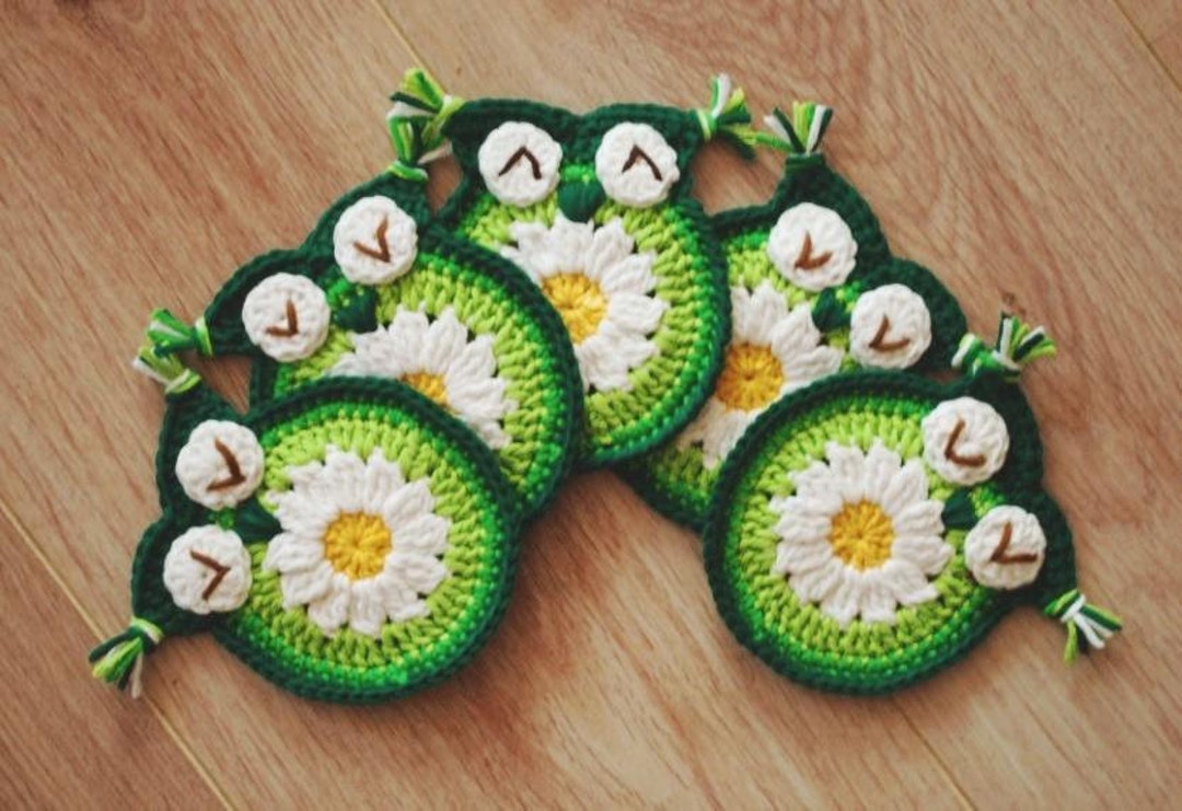 Crochet Daisy Owl Coaster, Crochet Owl Coasters, Crochet Owl Appliques ...