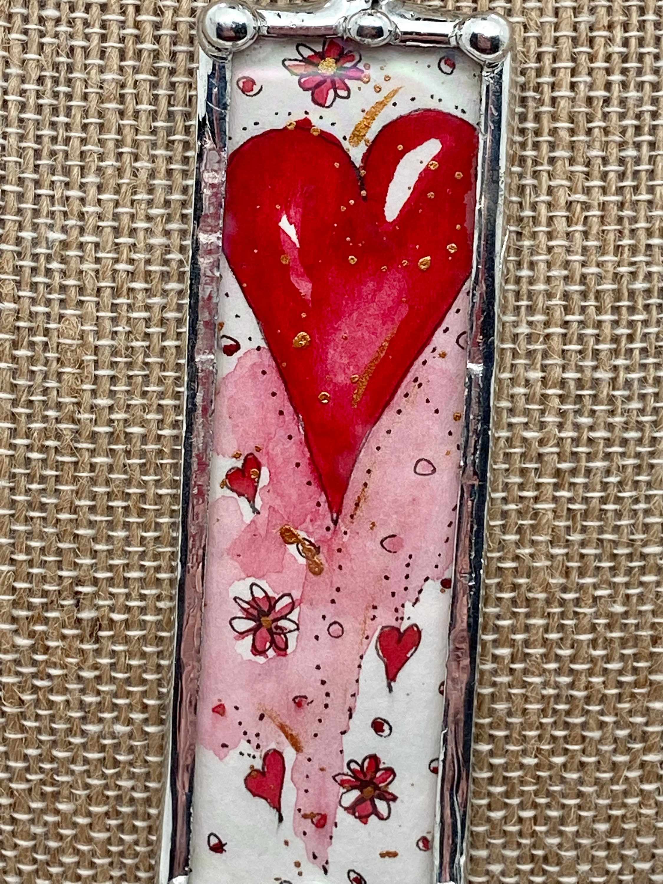 Original Watercolor Soldered Glass Pendant Watercolor Heart Charm ...