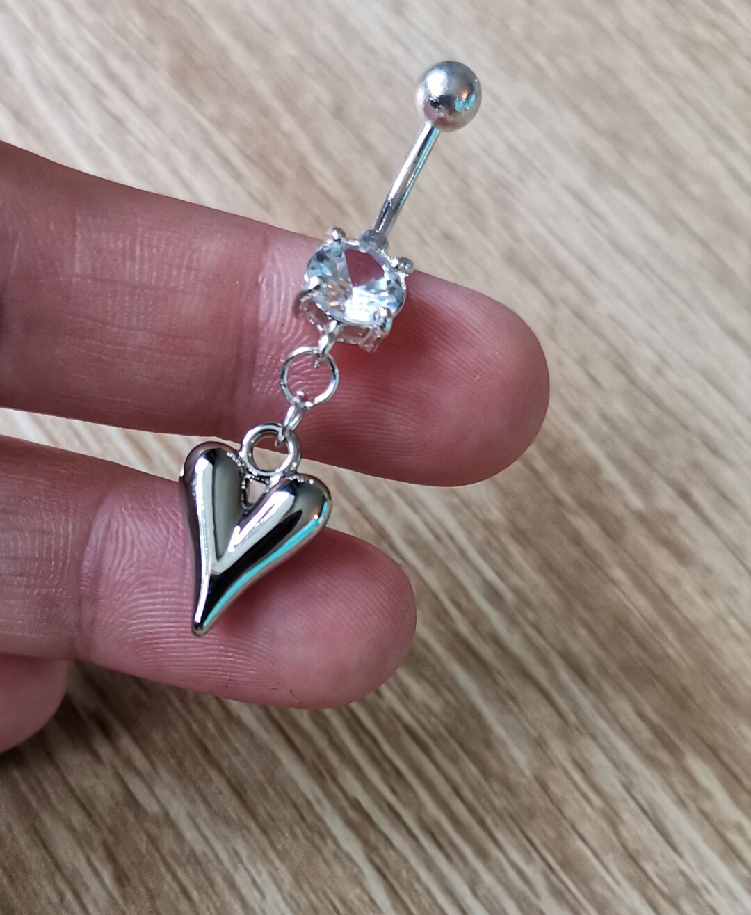Silver Heart Belly Bar Navel Stomach Piercing Body Jewelry - Etsy