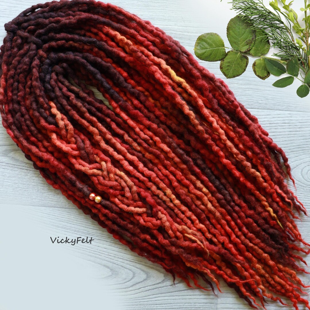 Wool Dreads Extensions: Double Ended Dreadlocks Red Terracotta, 15 DE ...