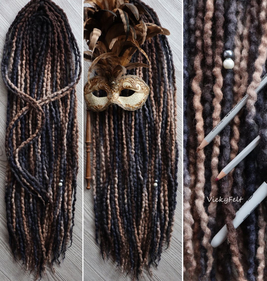 10 DE to Full Set Wool Dreads Dreadlocks Dreadlocks Ombre Brown Roots ...