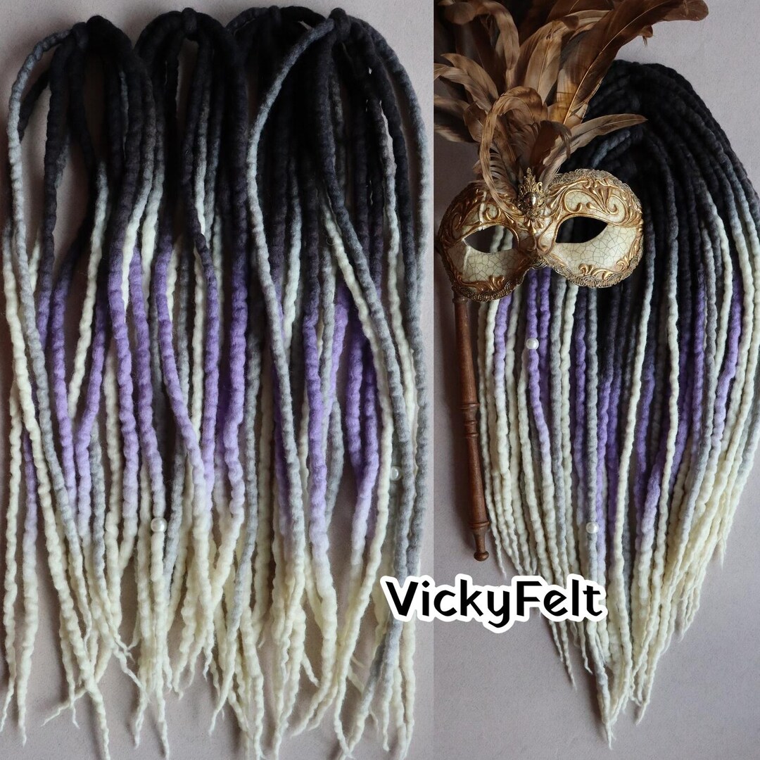 Wool Dreads Ombre Dreadlocks Extensions Double Ended Set Black Roots ...