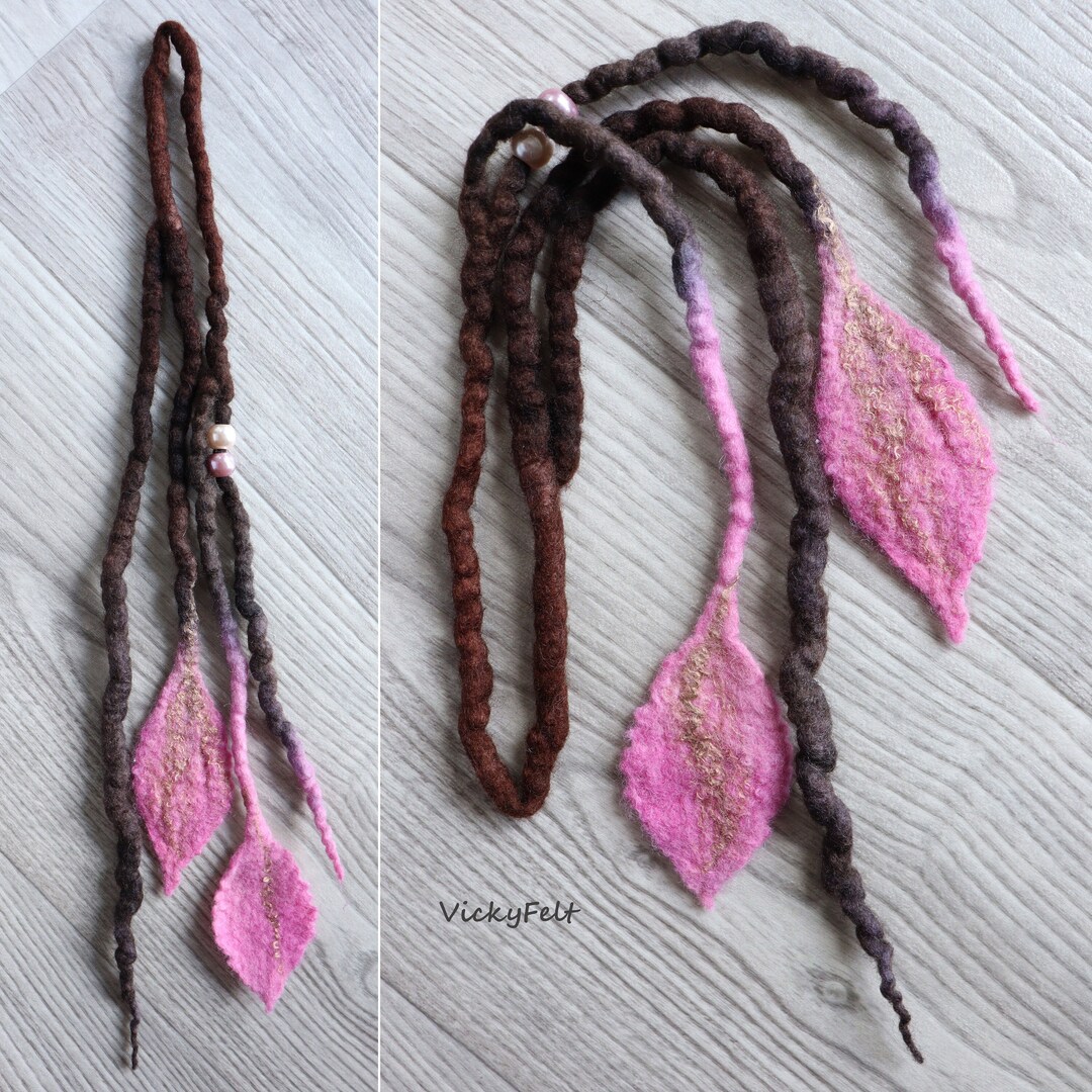 Clip in Dreads ONE Long 16 Decorated Dreadlock Wool Dreads Extensions Branches, Twigs, Roots ...