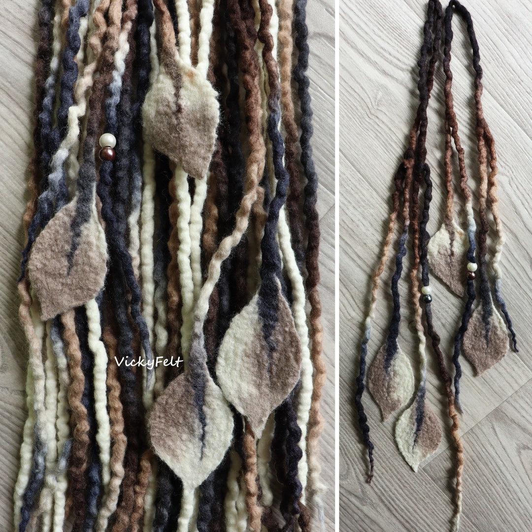 Clip in Dreads Decorated Dreadlock Wool Dreads Extensions BIRD Feather ...