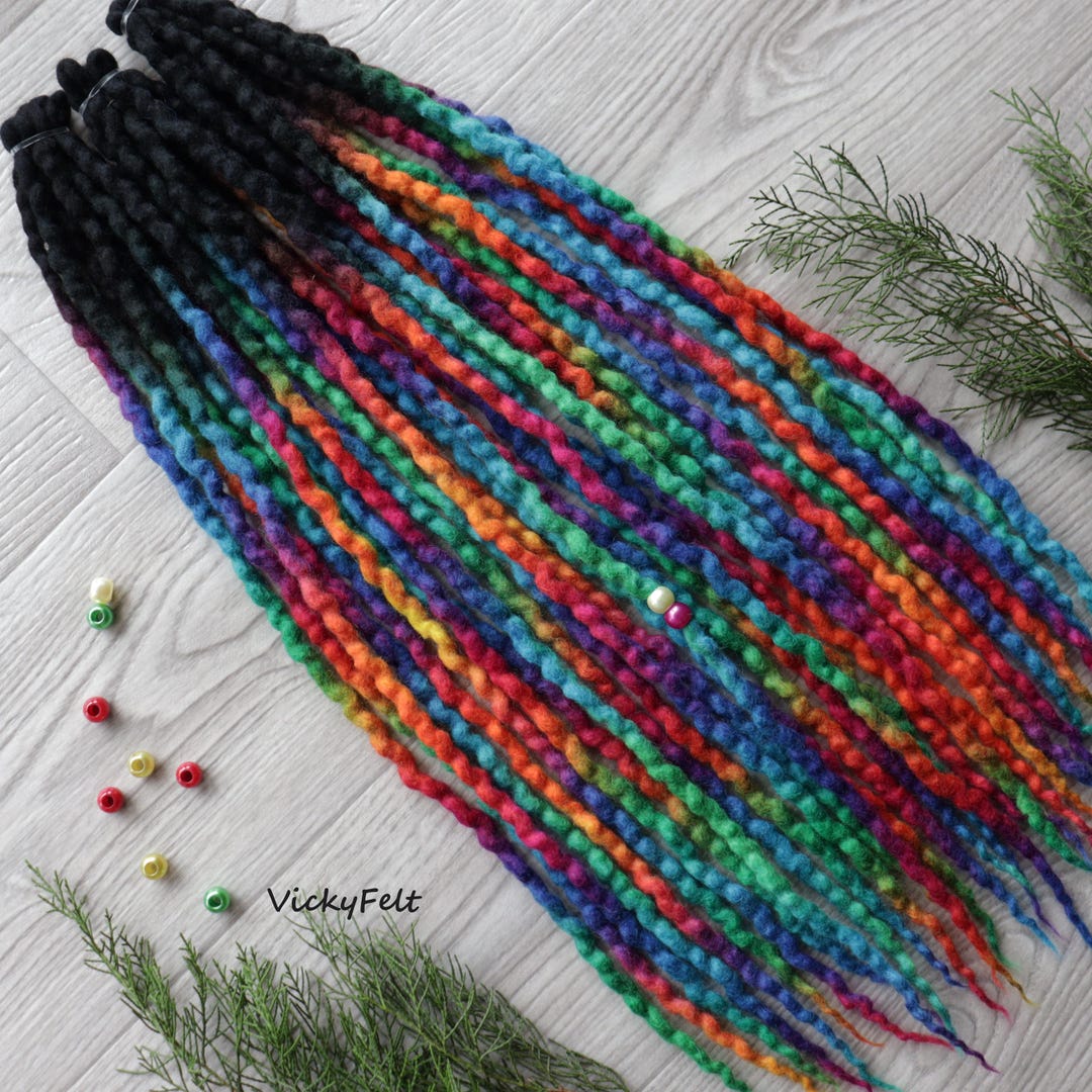 Wool Dreads Rainbow Black Roots 10 DE to Full Set Double Ended ...