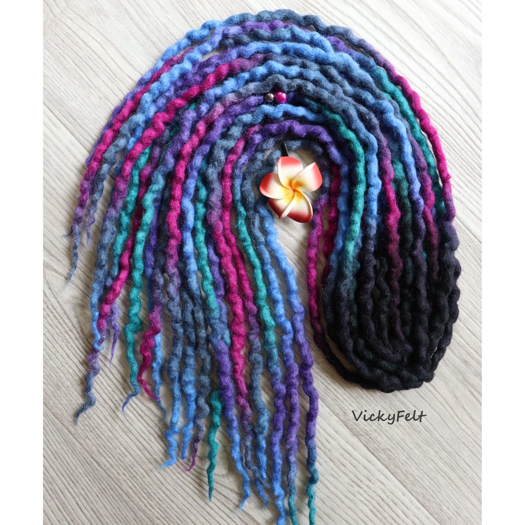 Wool Dreadlocks Extensions: Purple Blue Aqua Green Ombre, Black Roots ...