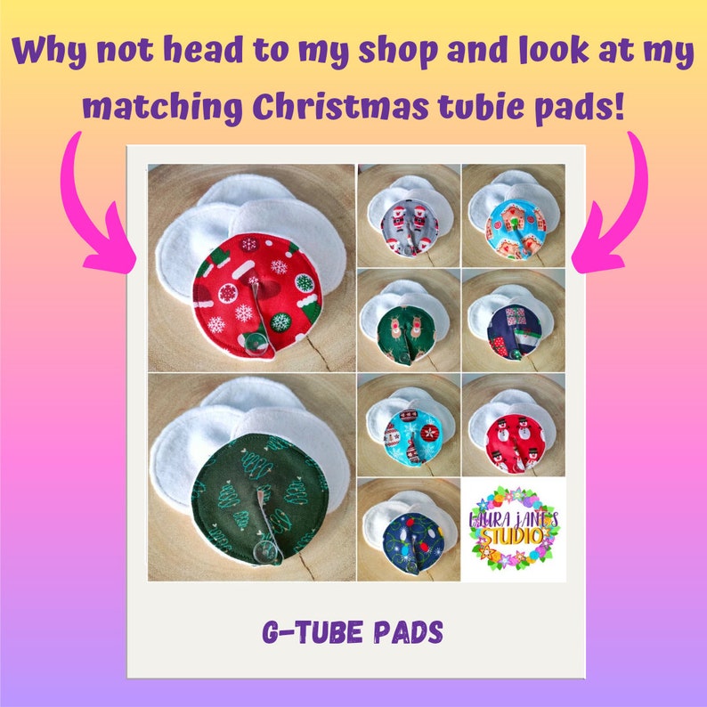 Christmas G-tube Starter Set: Bamboo Fleece Pads, Port Cover & Line ...
