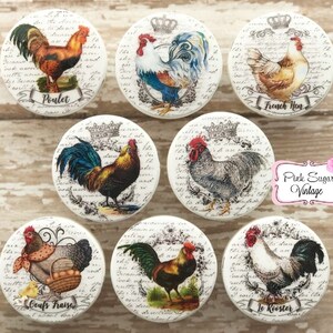 Vintage Handmade Kitchen Knobs Drawer Pulls Paris France Shabby Chic Chicken Rooster Cottage ...