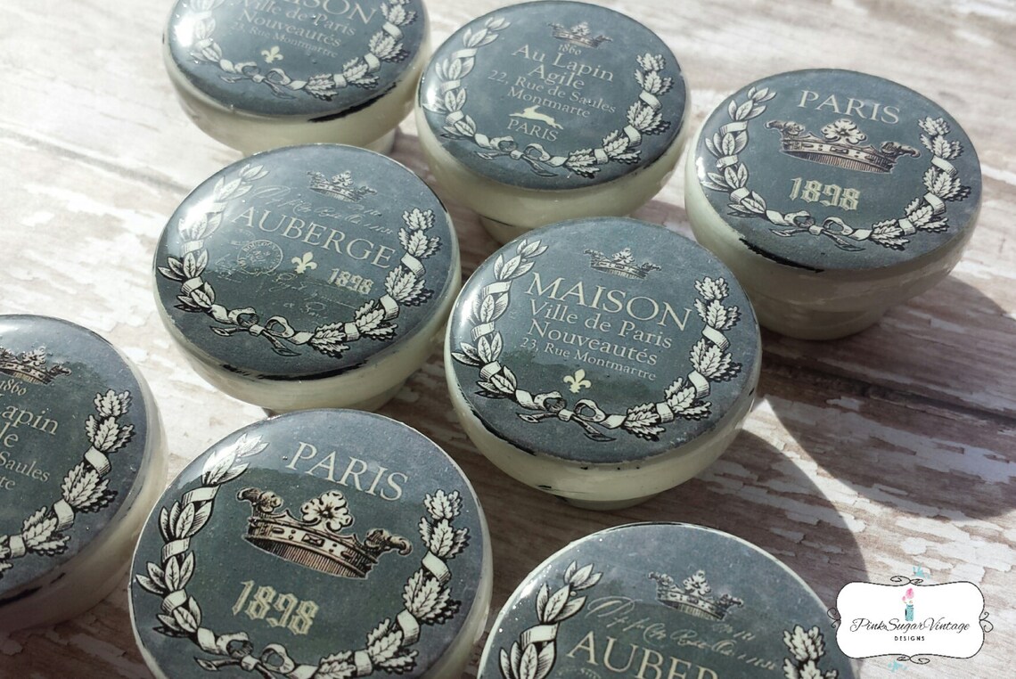 Kitchen Knobs CAFE Drawer Pulls Paris GRAY France Shabby Chic Cottage ...