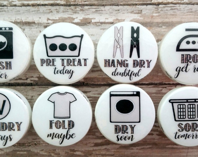 LAUNDRY ROOM KNOBS Drawer Pulls 9 Symbols Logos Decor Vintage | Etsy
