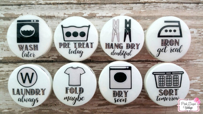 LAUNDRY ROOM KNOBS Drawer Pulls 9 Symbols Logos Decor Vintage - Etsy