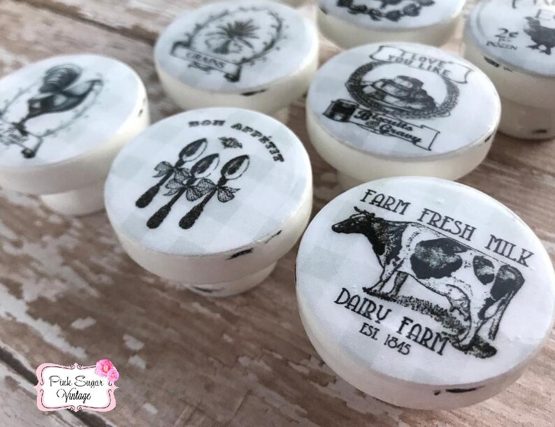 Kitchen Cabinet Knobs Drawer Pulls BUFFALO CHECK GRAY Vintage - Etsy