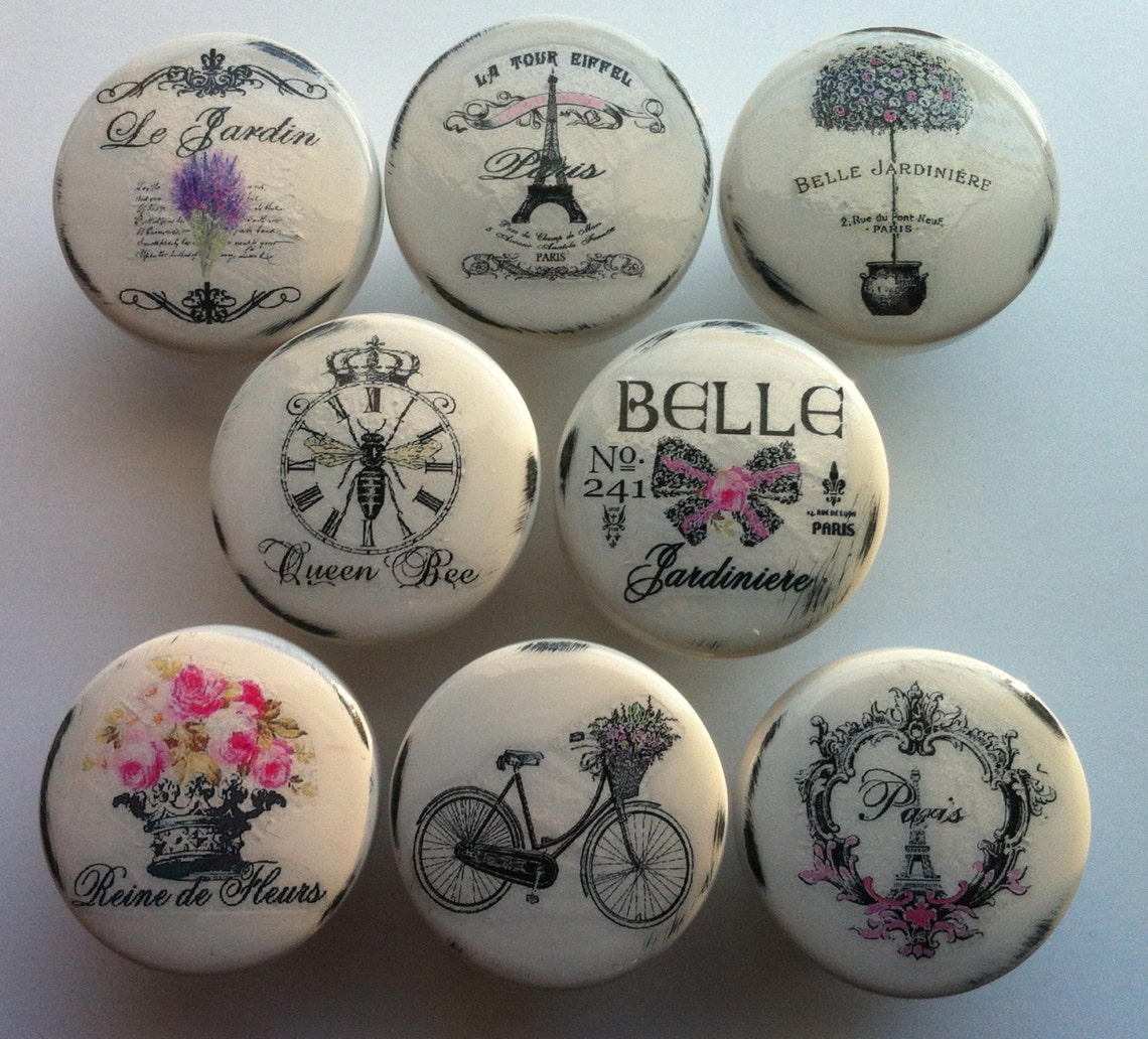 Vintage Drawer Knobs Handmade Pulls SPRINGTIME IN PARIS France Shabby ...