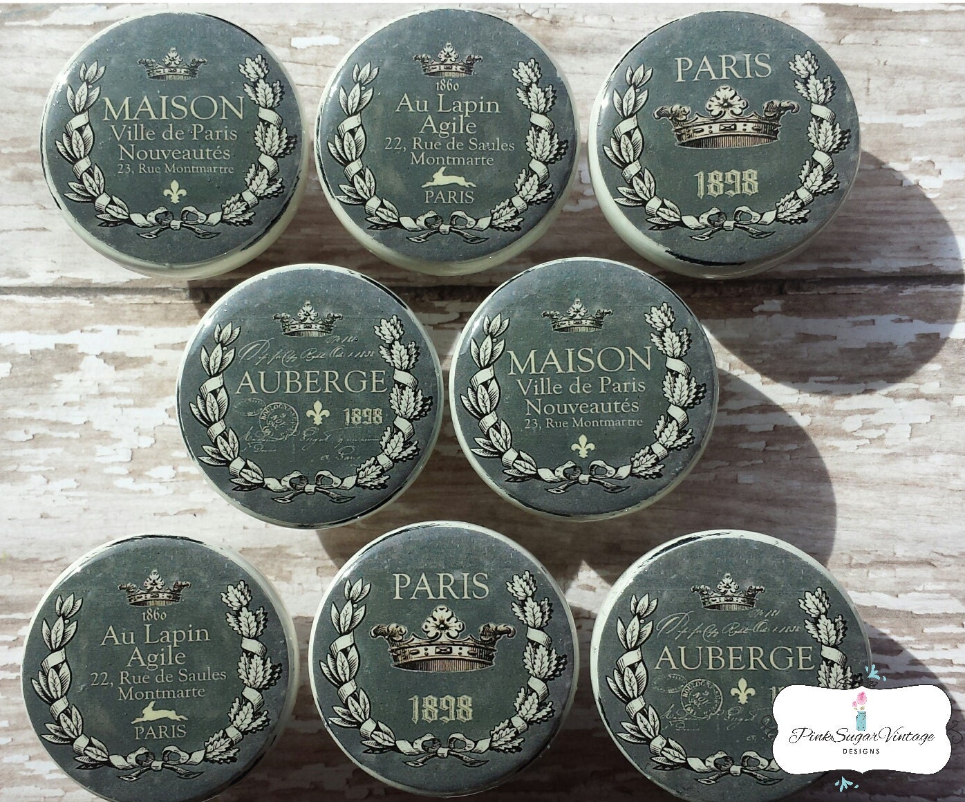 Kitchen Knobs CAFE Drawer Pulls Paris GRAY France Shabby Chic Cottage ...