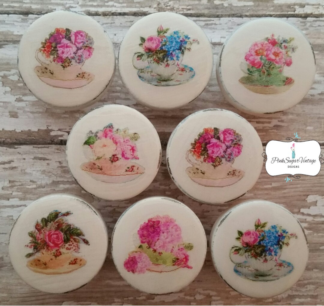 Kitchen Cabinet Knobs Vintage Tea Cup Floral Drawer Pulls Paris Kitchen ...