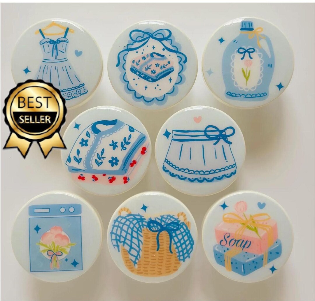 LAUNDRY ROOM KNOBS Light Blue Cabinet Drawer Pulls #17 Vintage Coquette ...