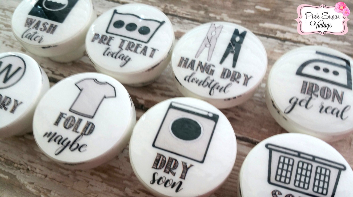 LAUNDRY ROOM KNOBS Drawer Pulls 9 Symbols Logos Decor Vintage - Etsy