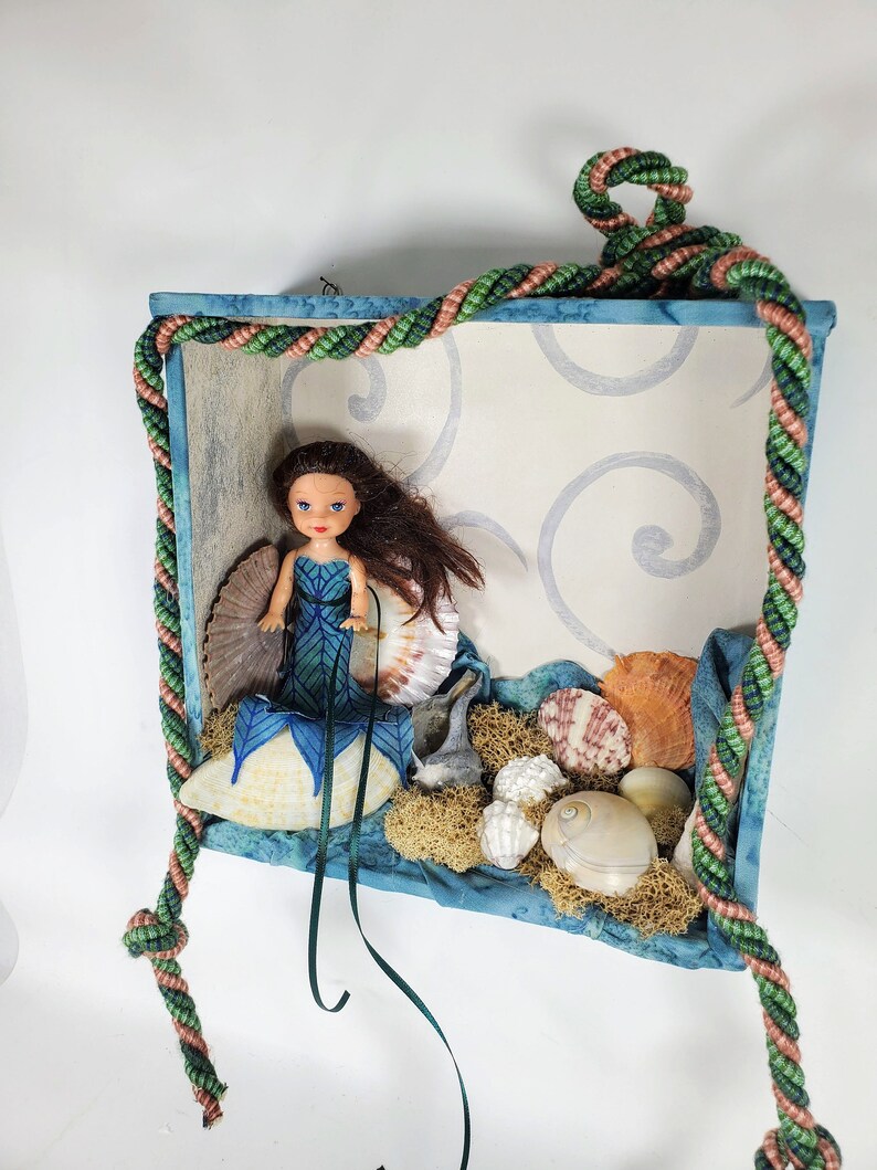 Mermaid & Shells Shadowbox, Cigar Box Art, 9" Tall, Wall Hanging ...