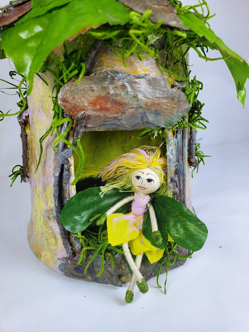 Yellow Fairy House, 7" Tall, Fairy Bendy Doll, Handmade Woodland ...