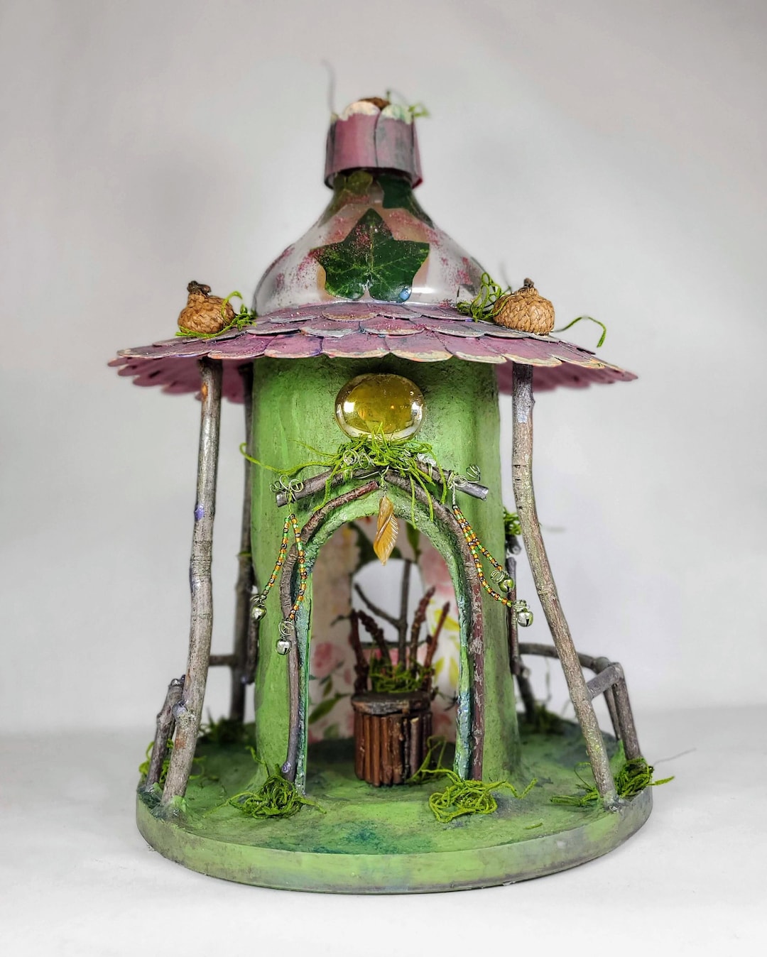 Green Fairy House, 13" Tall, Woodland Temple With Internal "twig Throne ...