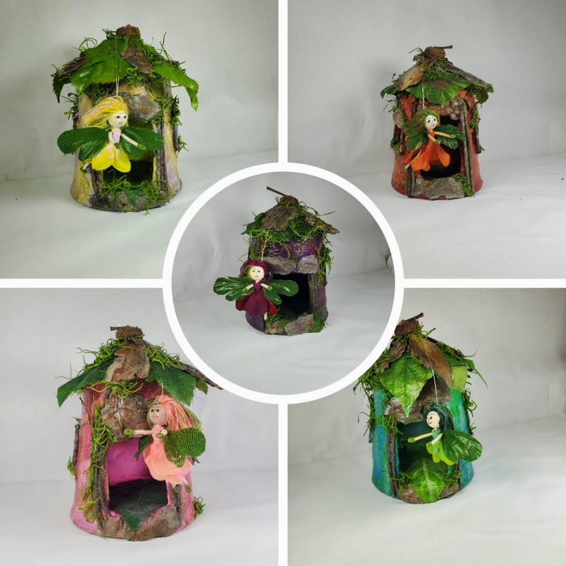 Yellow Fairy House, 7" Tall, Fairy Bendy Doll, Handmade Woodland ...