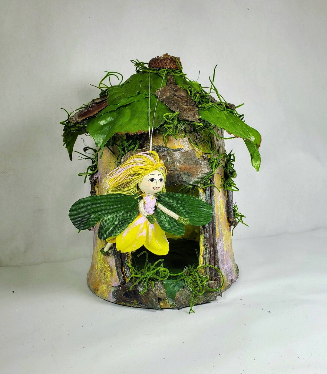 Yellow Fairy House, 7" Tall, Fairy Bendy Doll, Handmade Woodland ...