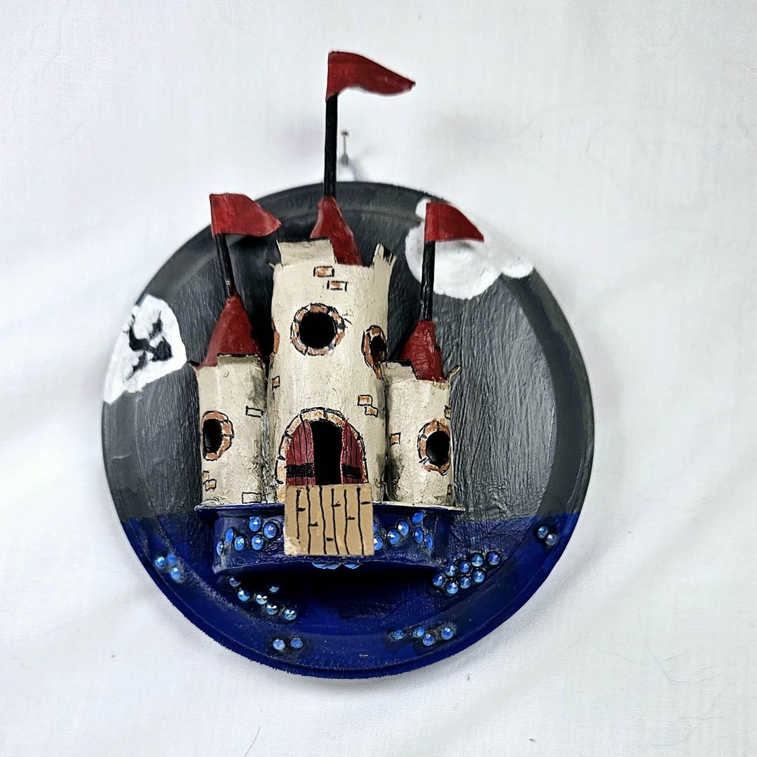 Mini Medieval Castle, 4" Wall Plaque With Dragon. Hand-painted Gift ...