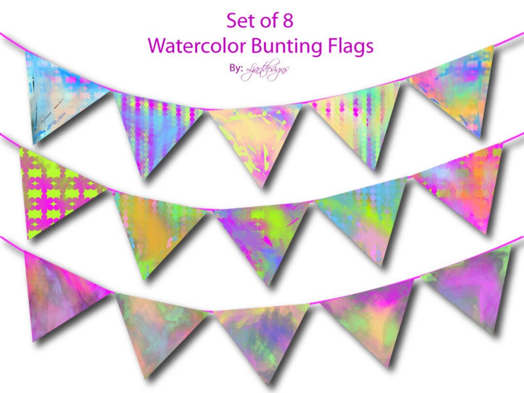 Watercolor Banner, Patterned,bunting Flags, Scrapbook Supplies, Craft ...