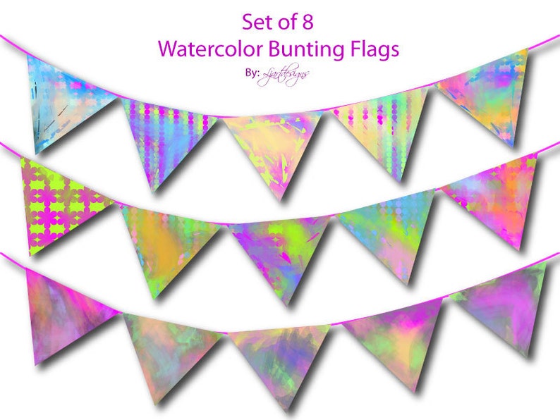 Watercolor Banner, Patterned,bunting Flags, Scrapbook Supplies, Craft ...