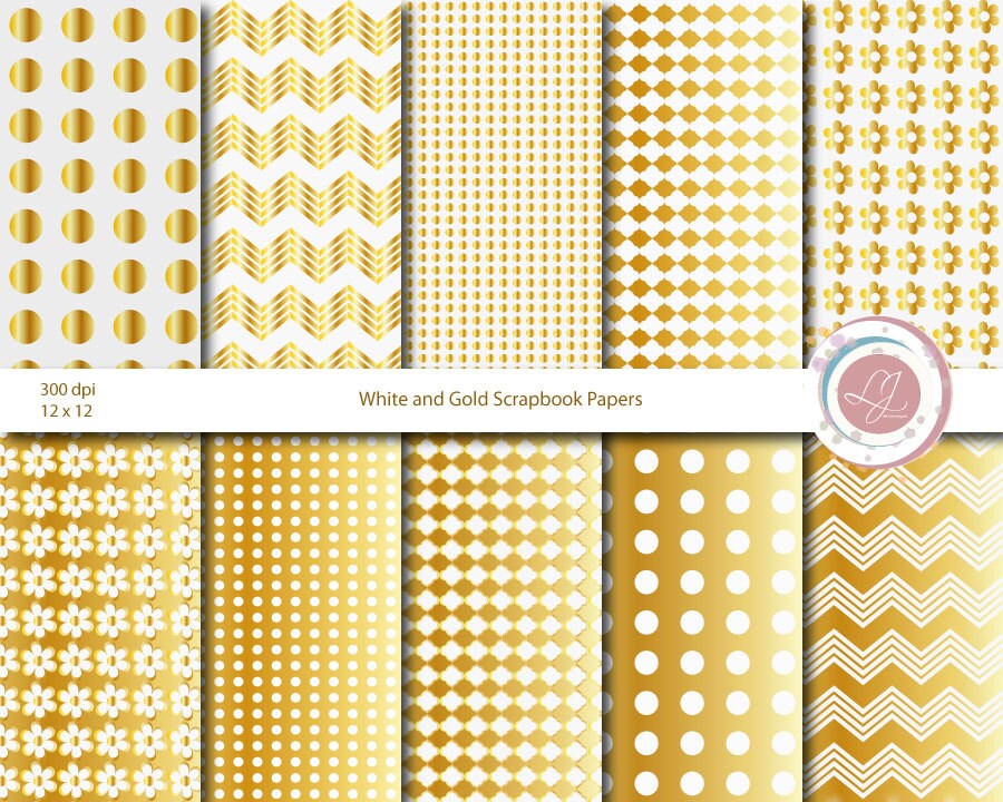 Gold and White Patterned Scrapbook Papers Crafts Digital - Etsy