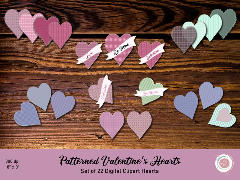 Valentine's Patterned Hearts, Clipart, Plaid. Textured, Floral, Digital ...