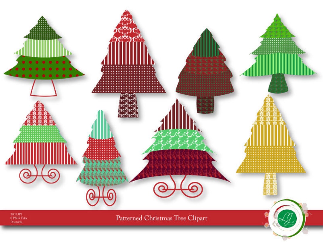 Sale 50% Off Patterned Christmas Tree Clip Art Abstract - Etsy