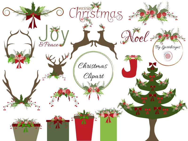 Christmas Clipartantlers Floral Deer Christmas - Etsy