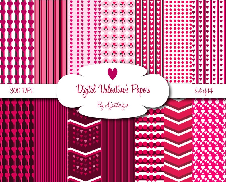 Digital Valentine's Papers, Hot Pink Papers, Scrapbooking, Crafts ...